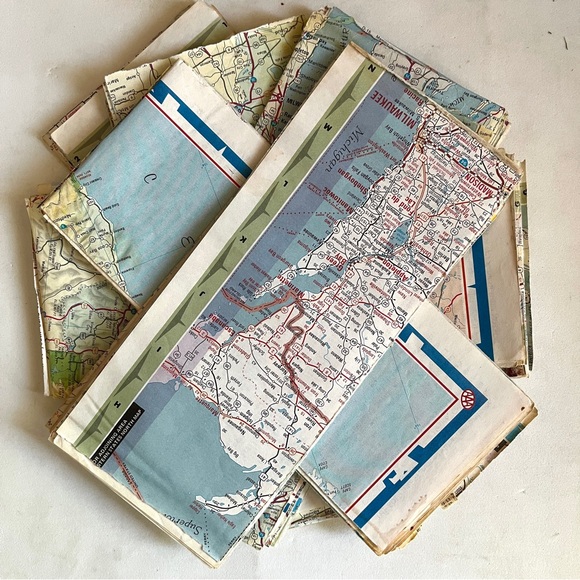 Office | Vintage Road Maps Pieces Dozens For Art Paper Crafts Art ...